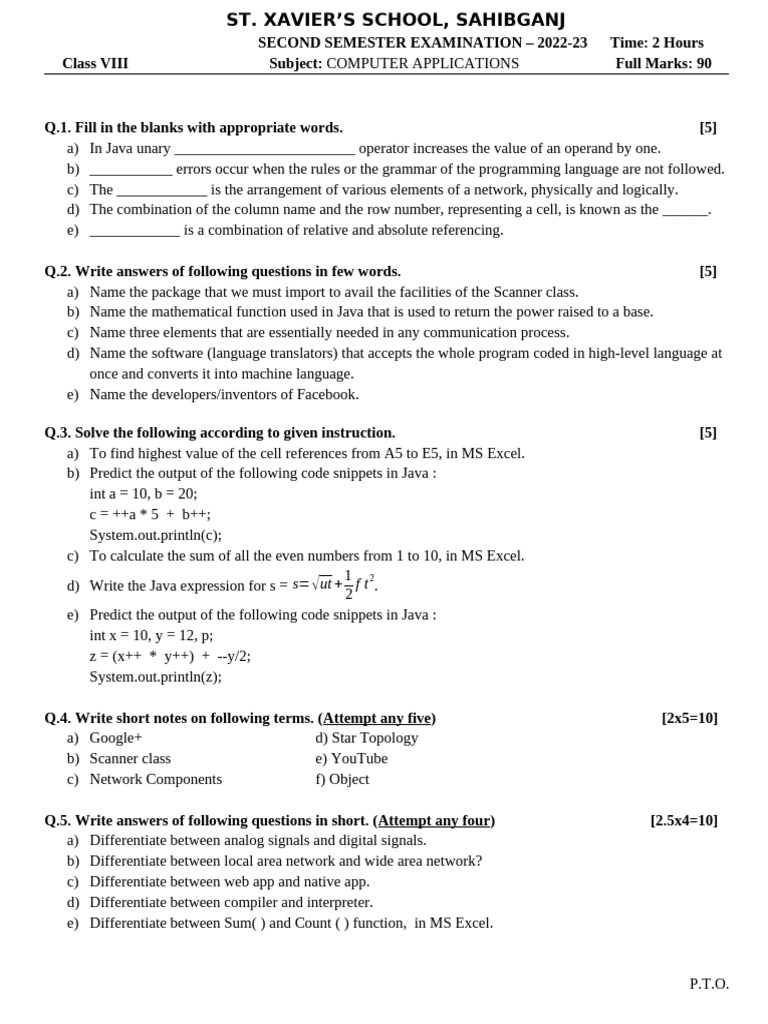 Computer PYQ ICSE UNDERSTANDING Class 8 | PDF | Area | Computer Program