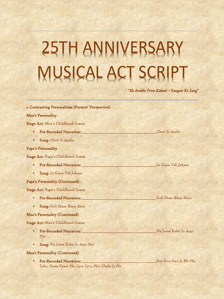 25th Anniversary Musical Act Script | PDF