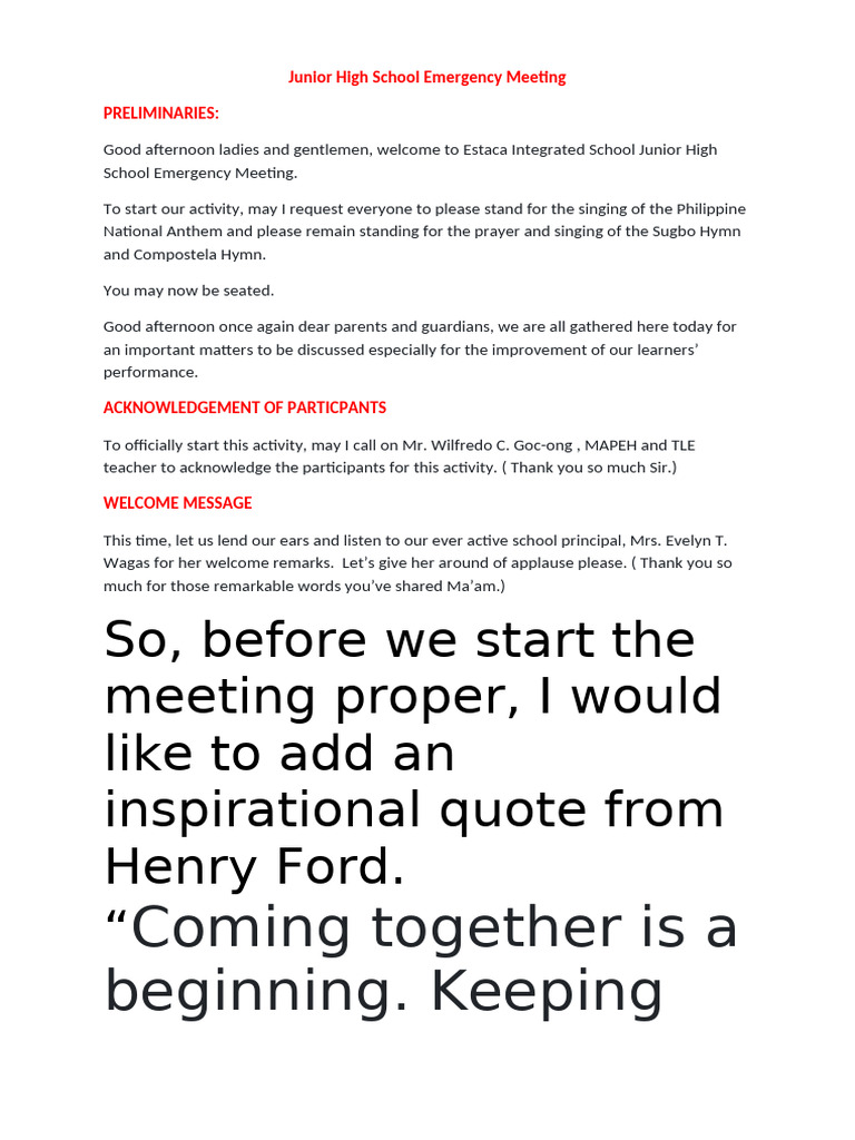 Script-For-Emergency Meeting | PDF