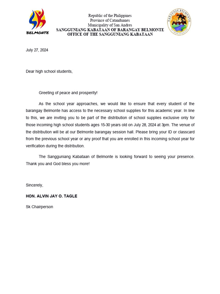Letter of Invitation-(School Supplies for Highschool) | PDF