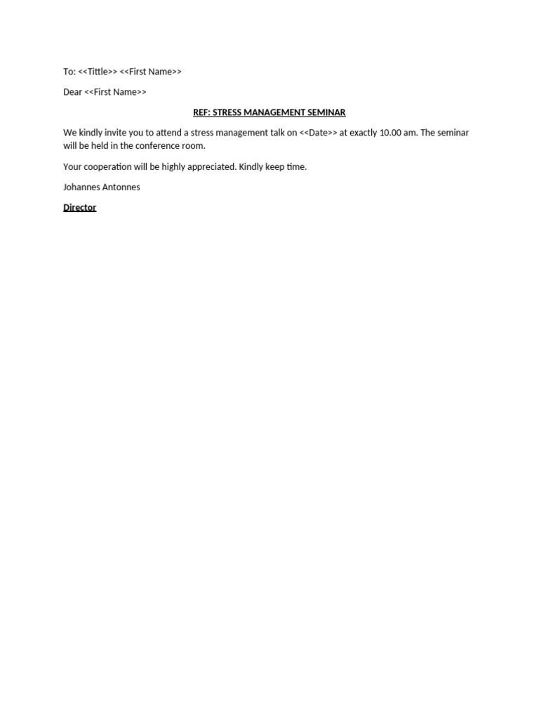 Stress Management Seminar Invitation | PDF