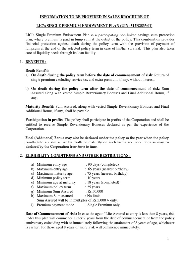 817 SinglePremiumEndowment 283V01 SL | PDF | Insurance | Life Insurance