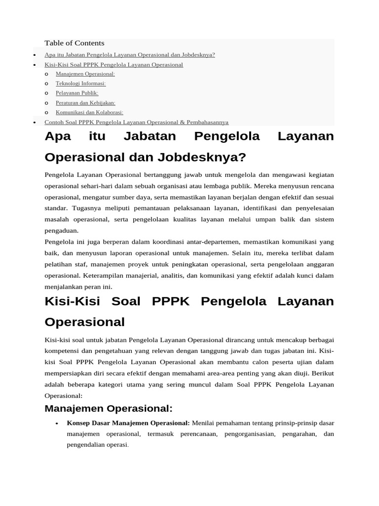 Soal Pengelola Layanan Operasional PPPK | PDF