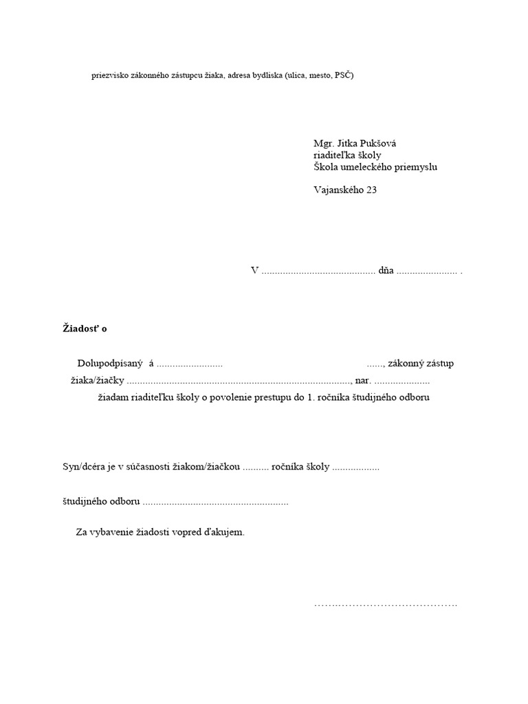 Ziadost o Prestup | PDF