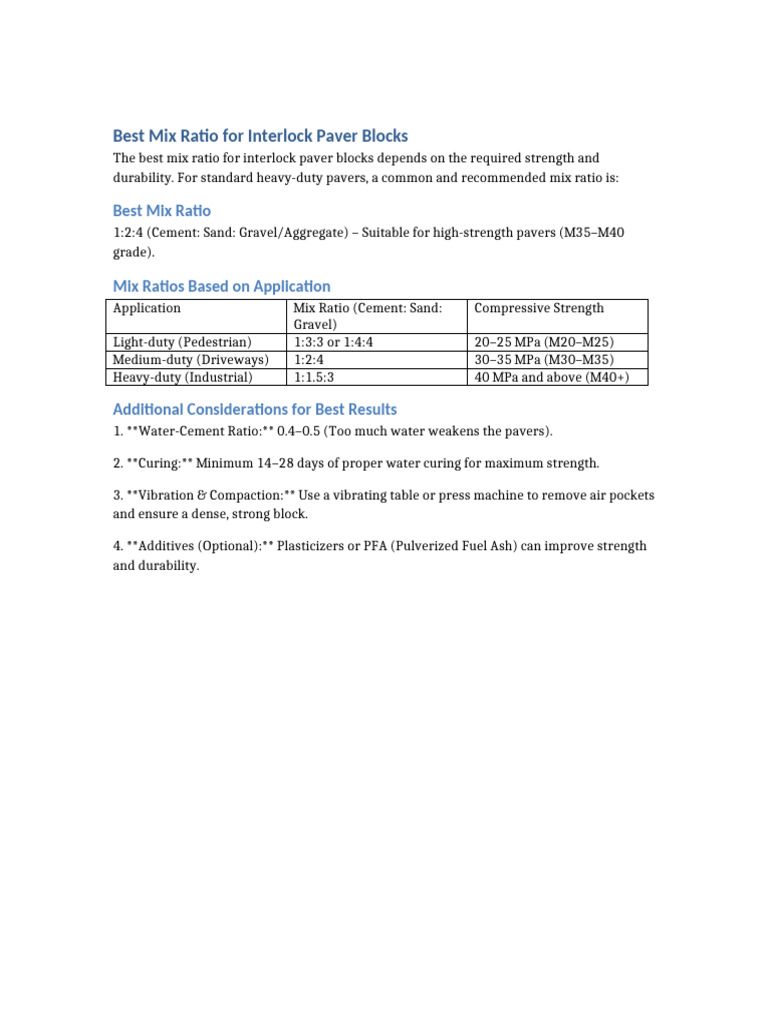 Interlock Paver Block Mix Ratio | PDF