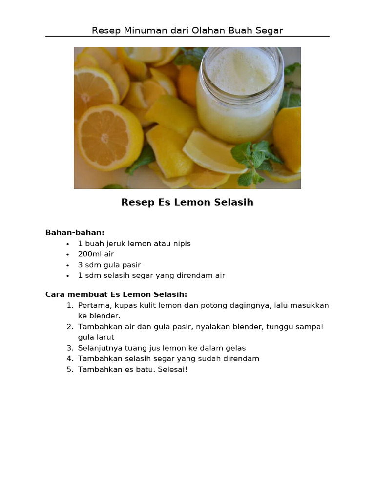 Resep Olahan Minuman Buah Segar | PDF