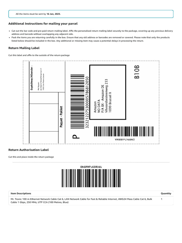 Return Instructions for Mr. Tronic Cable | PDF