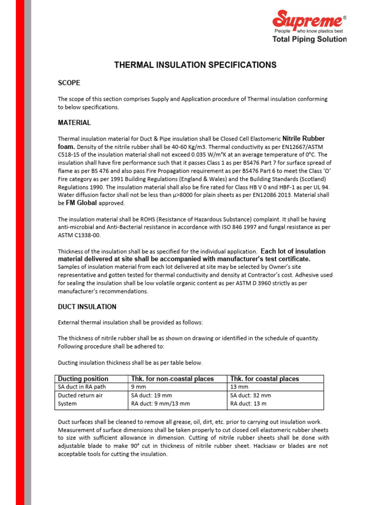 Thermal Insulation Specification Guide | PDF | Thermal Insulation ...