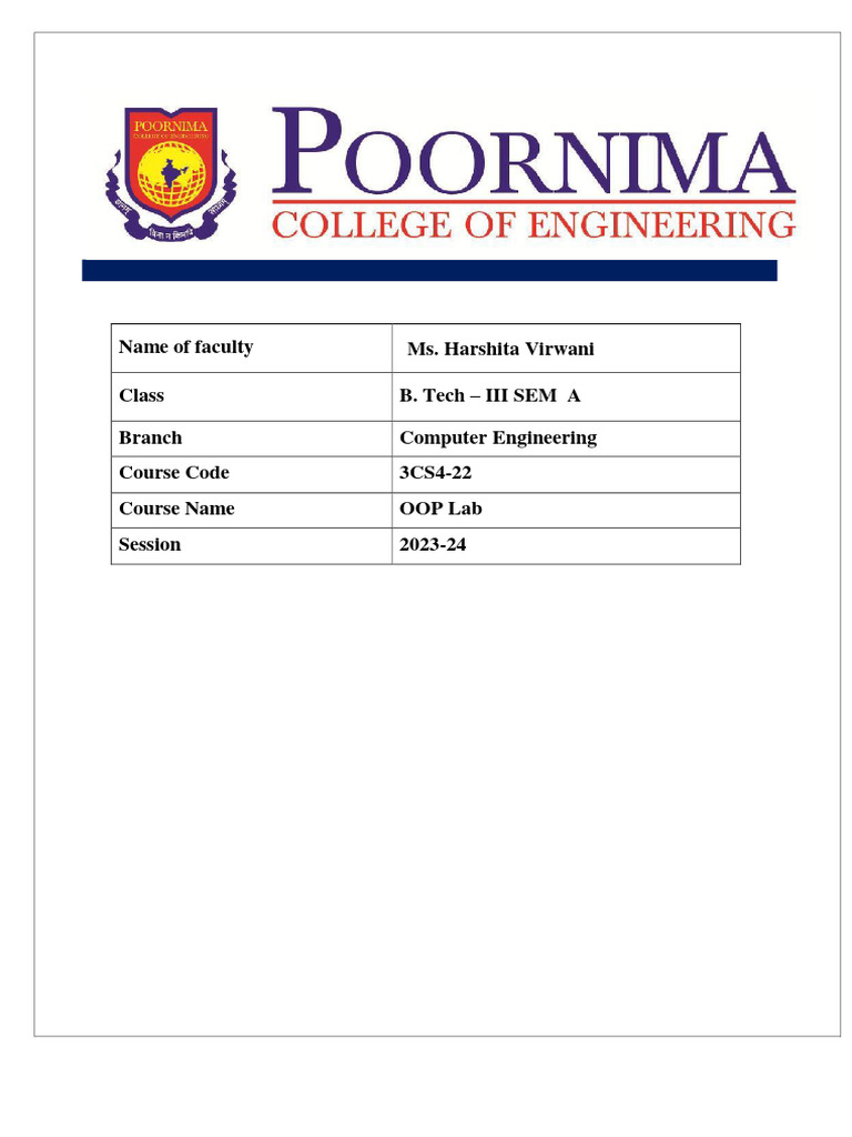 OOP Lab Syllabus for B. Tech Students | PDF | Integer (Computer Science ...