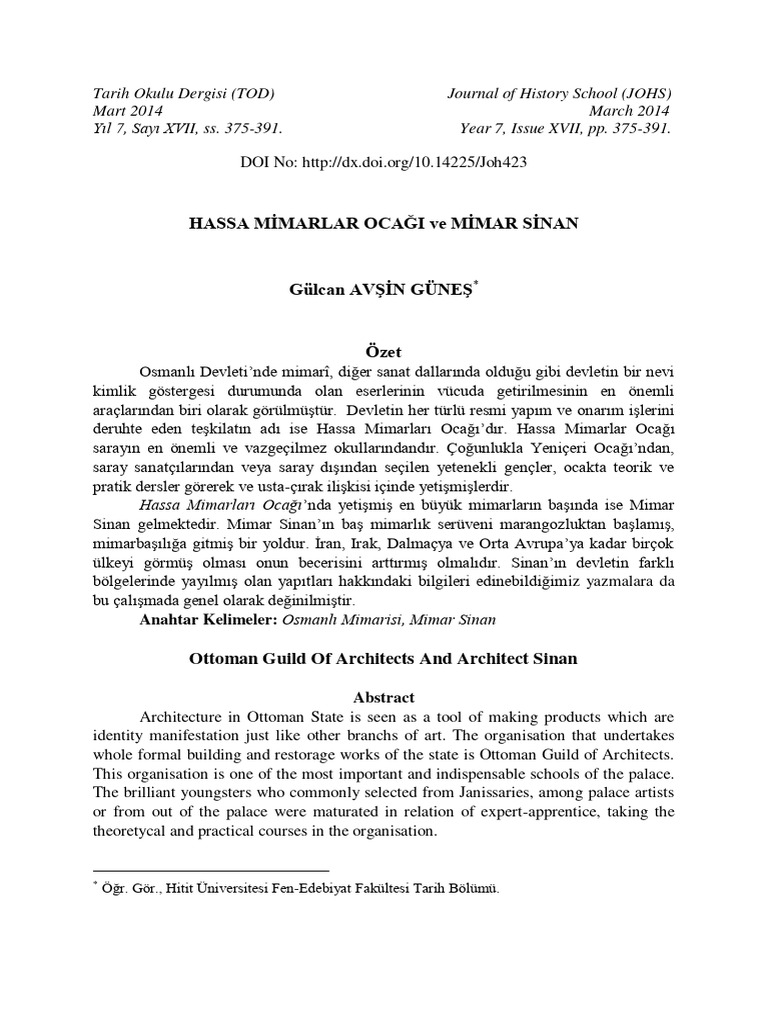 Hassa Mimarlar Ocagi Ve Mimar Sinan | PDF