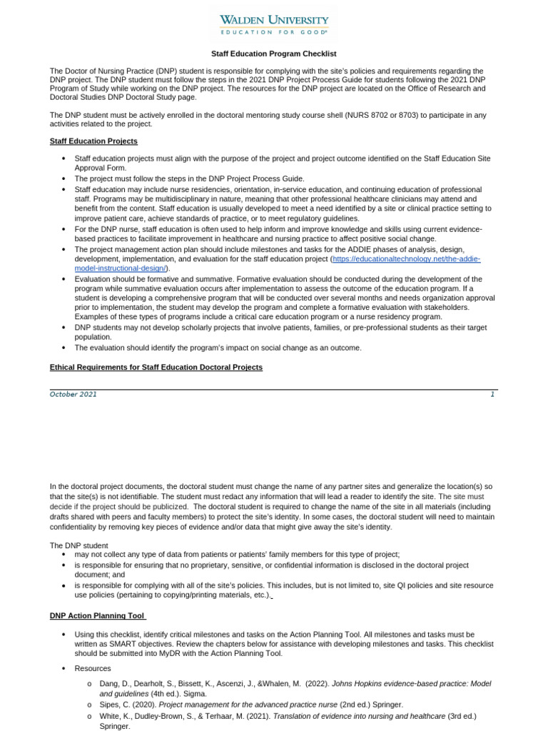 Staff Education Program Checklist - Final | PDF | Evaluation | Nursing