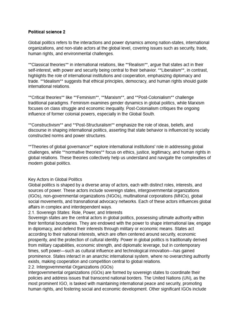 Understanding Global Politics and Key Actors | PDF | Globalization ...