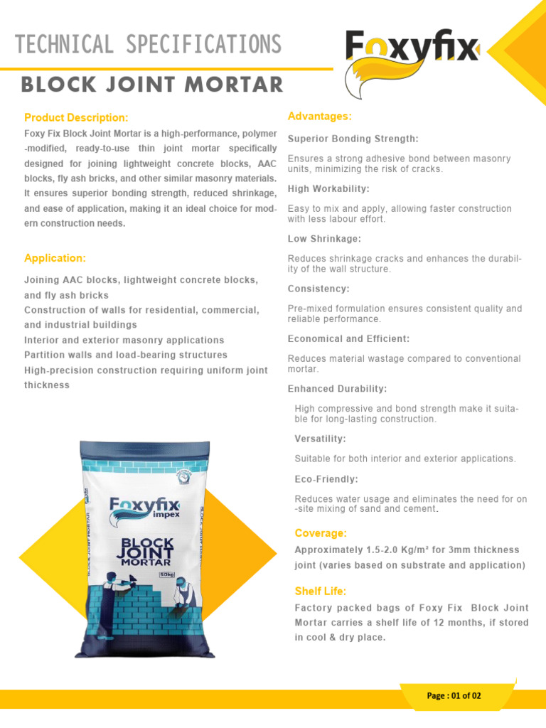 Foxy Fix Block Joint Mortar Specs | PDF | Mortar (Masonry) | Concrete