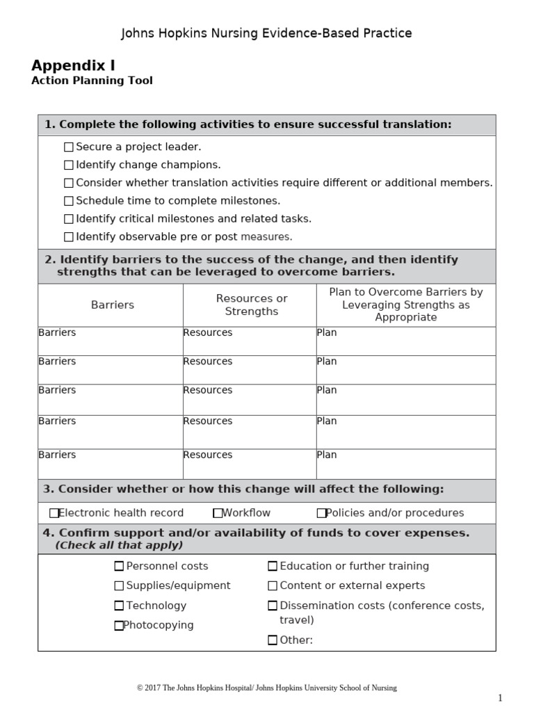 Johns Hopkins Action Planning Tool | PDF
