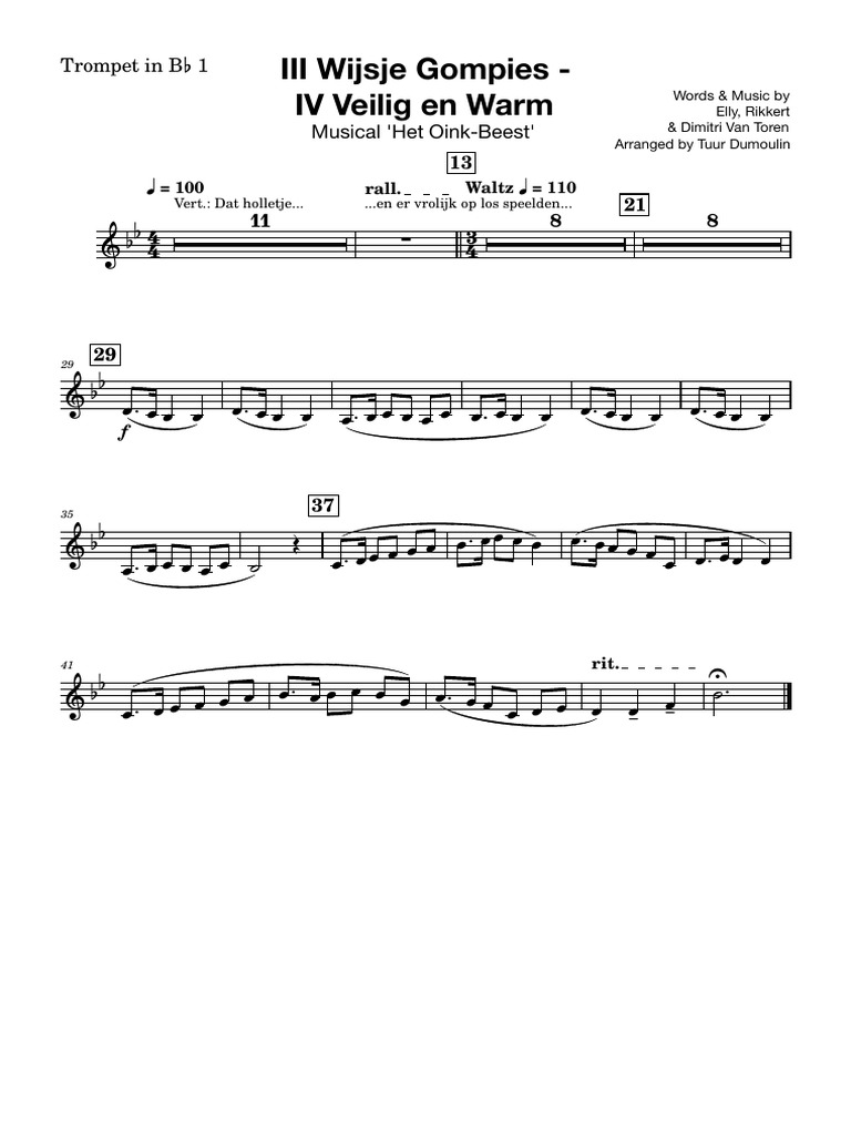 Wijsje Gompies - Def - Veilig en Warm-Trompet - in - BB - 1 | PDF