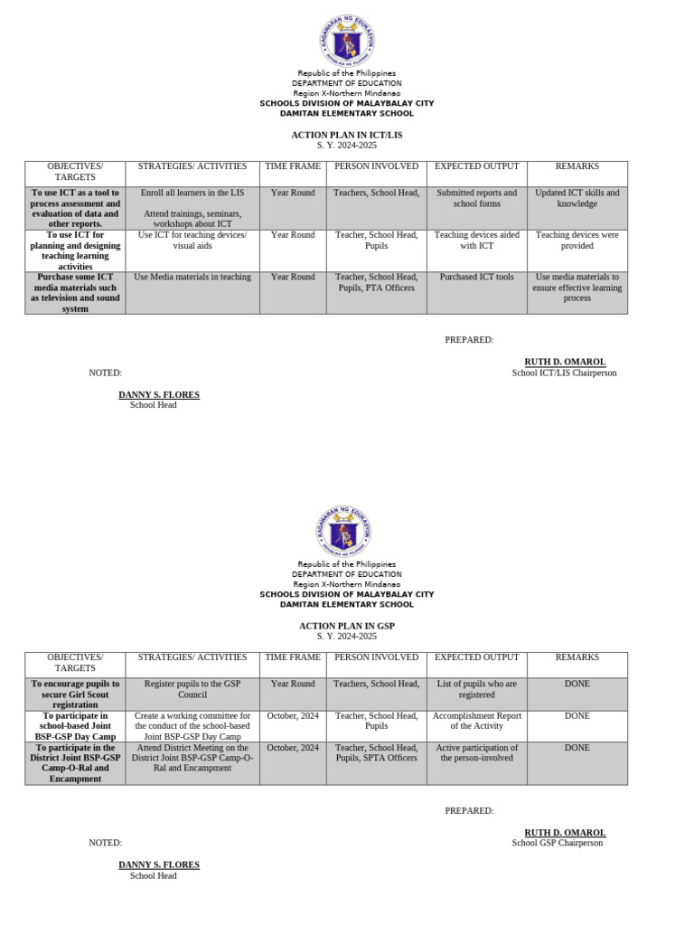 Damitan Elementary School Action Plan 2024-2025 | PDF | Educational ...