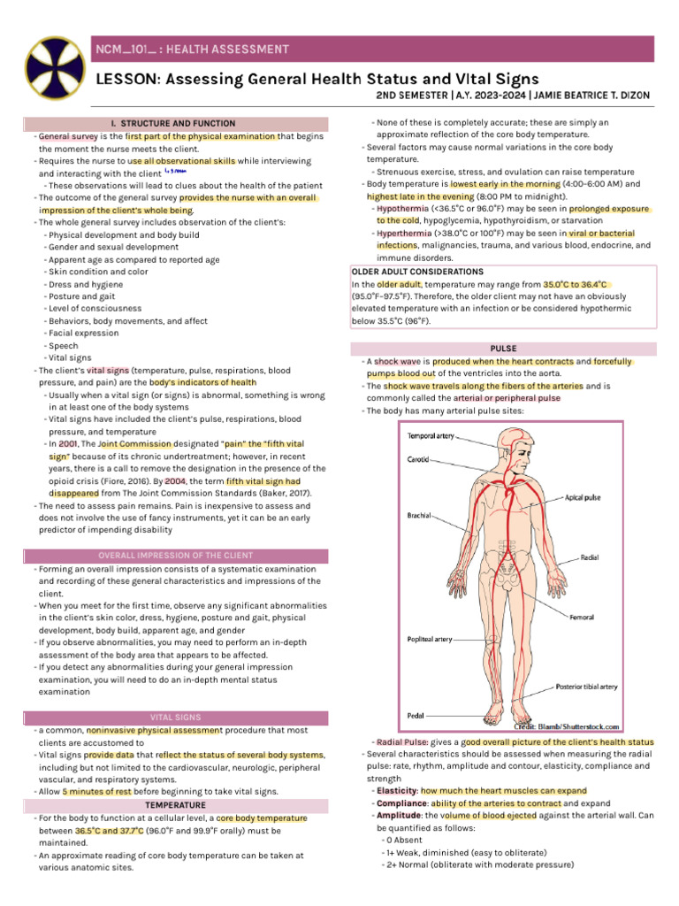 General Survey and Vital Signs Assessment | PDF | Pulse | Medical ...
