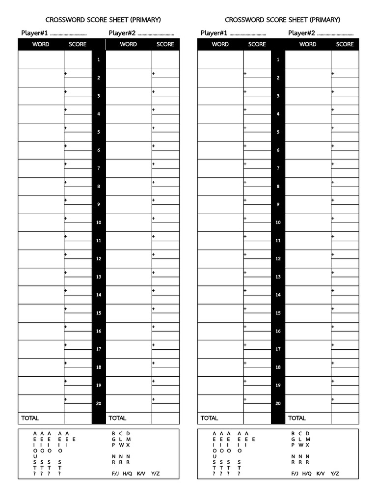 Crossword Score Sheet (Primary) | PDF