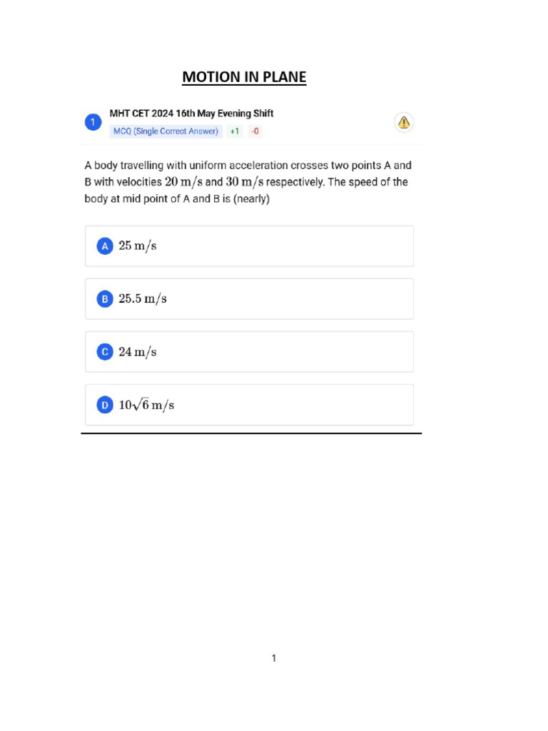 Motion in Straight Line | PDF