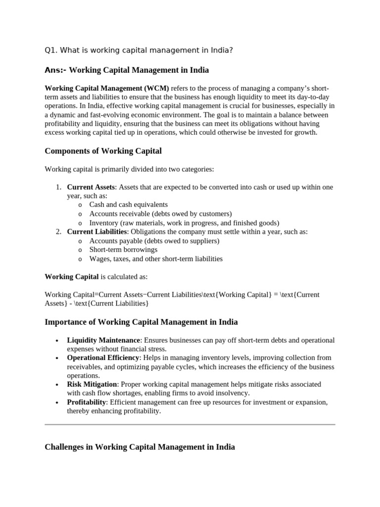 Working Capital Managemen Ans | PDF | Working Capital | Inventory