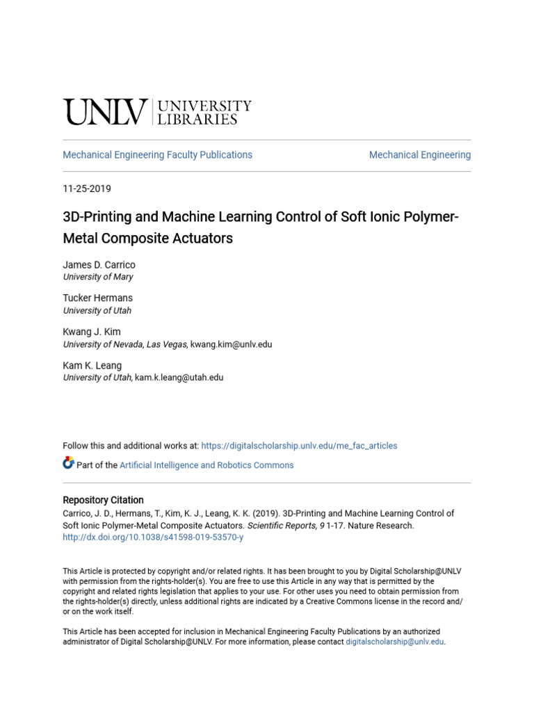 3D-Printing and Machine Learning Control of Soft Ionic PolymerMetal Composite Actuators | PDF ...