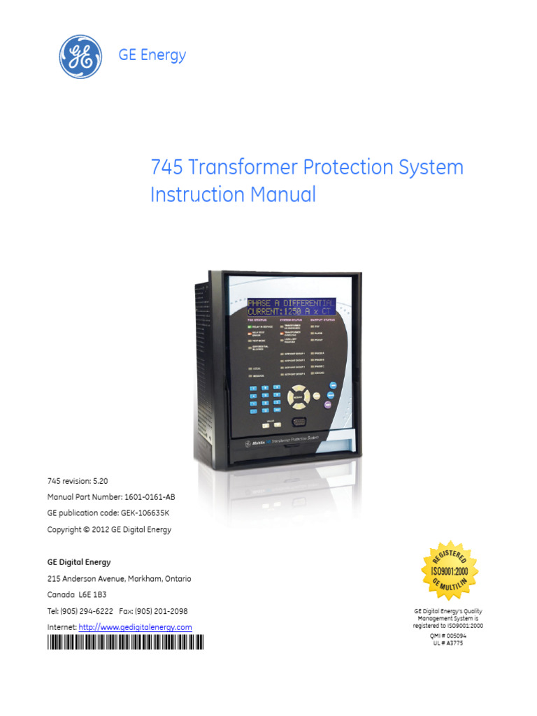 GE 745 Transformer Protection Manual | PDF | Relay | Transformer