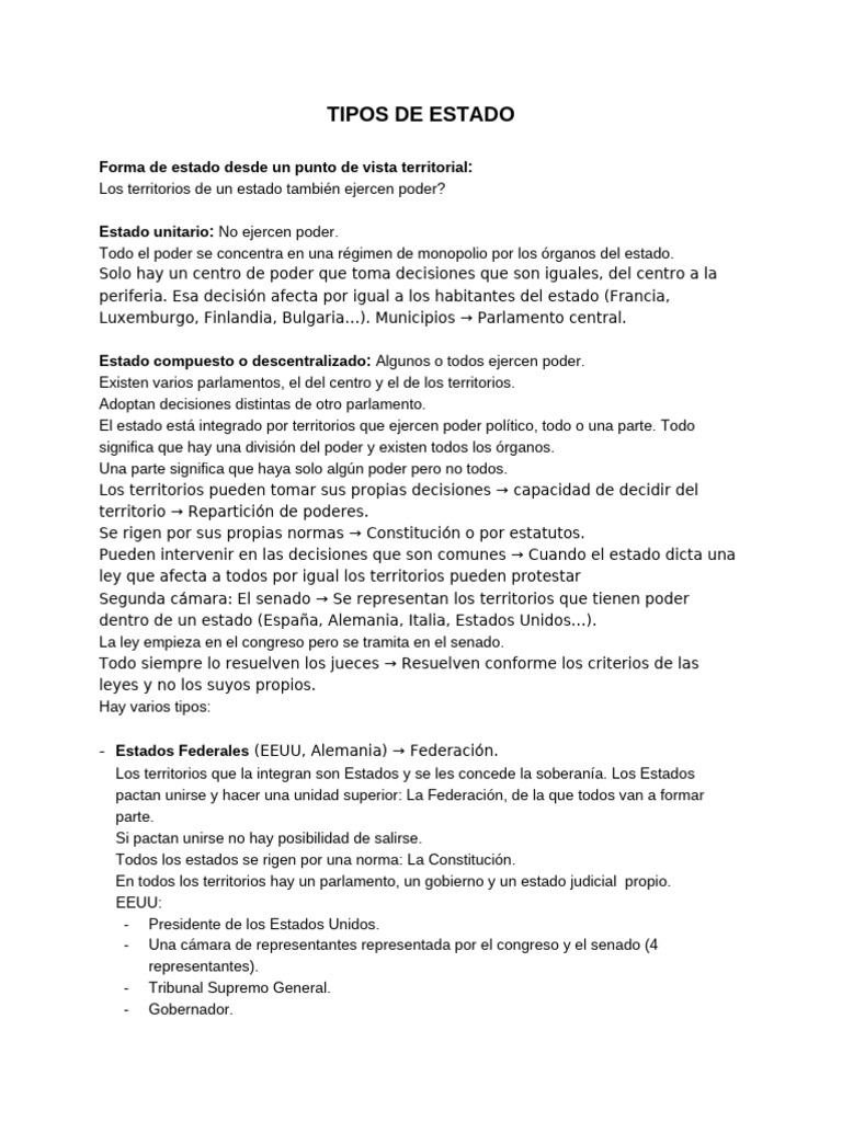 TIPOS DE ESTADO | PDF | Constitución | Federación