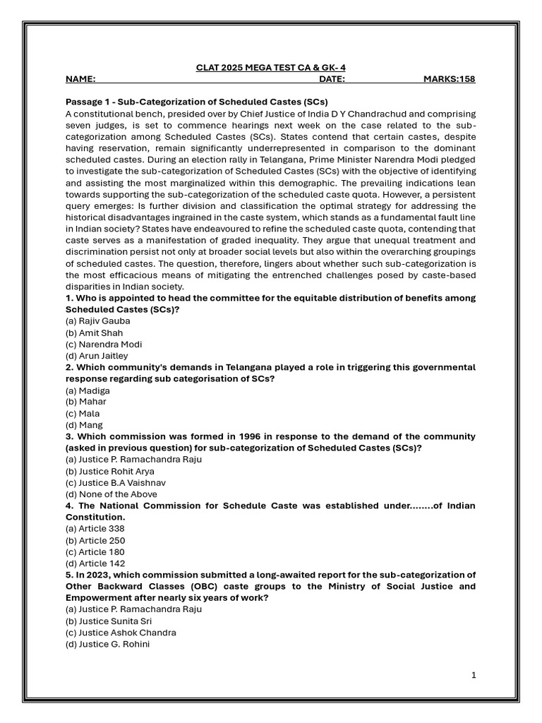 Clat 2025 Mega Test Cagk 4 | PDF | World Trade Organization