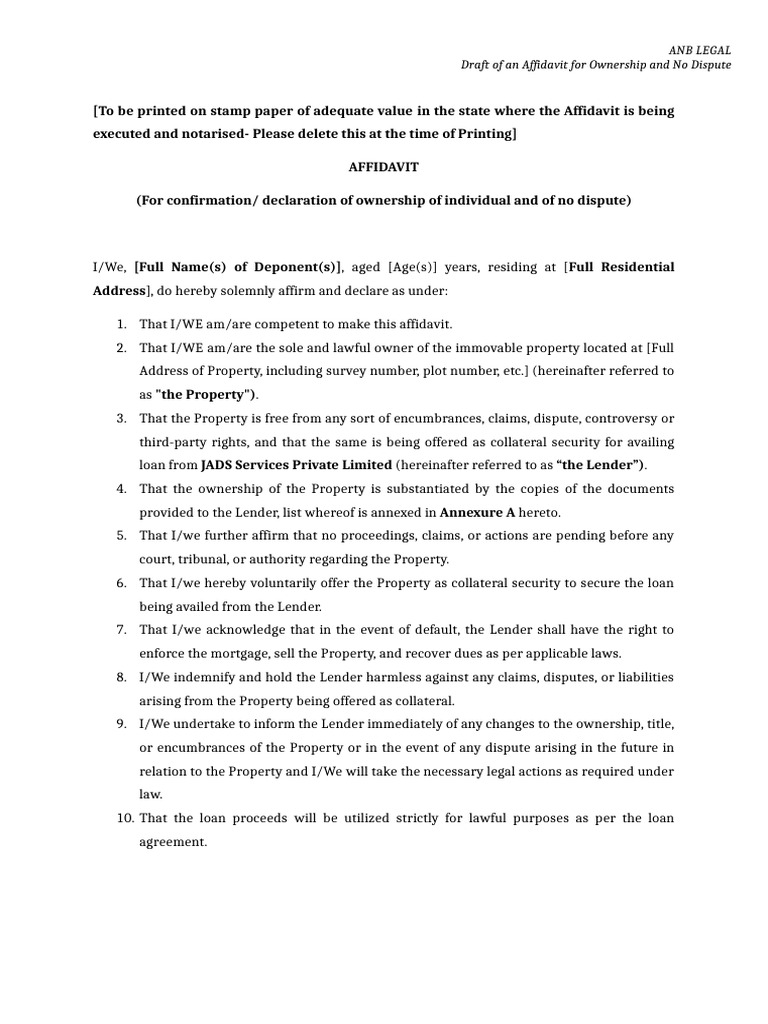 Affidavit for Property Ownership Confirmation | PDF | Affidavit | Loans