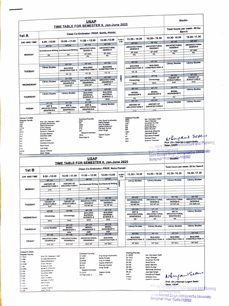 Final Time Table B.arch Jan-June 2025 | PDF