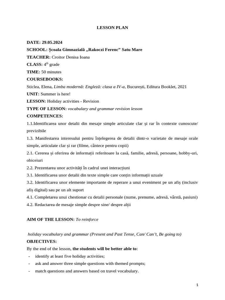 2 Lesson Plan Iv Pdf Reading Comprehension Human Communication