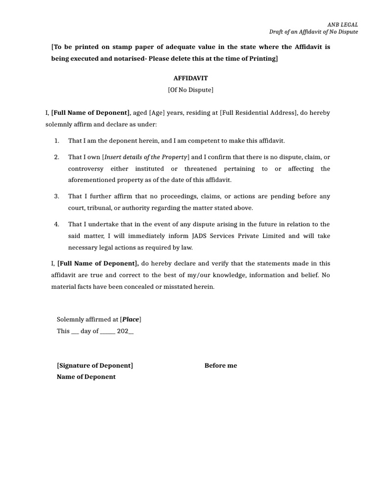Affidavit of No Dispute | PDF