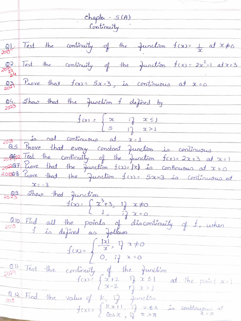 CL 12, CH 5 (A) Continuity Imp Practice Ques | PDF