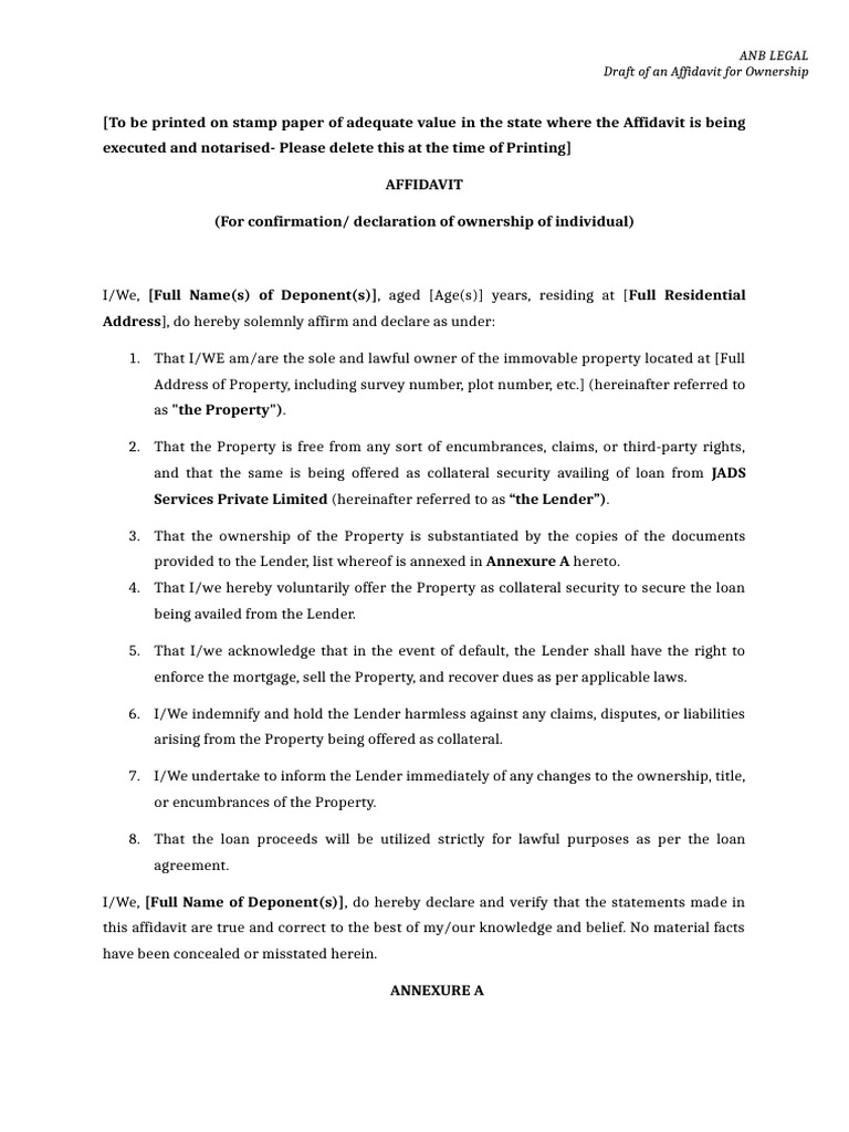Affidavit for Property Ownership | PDF | Affidavit | Mortgage Law