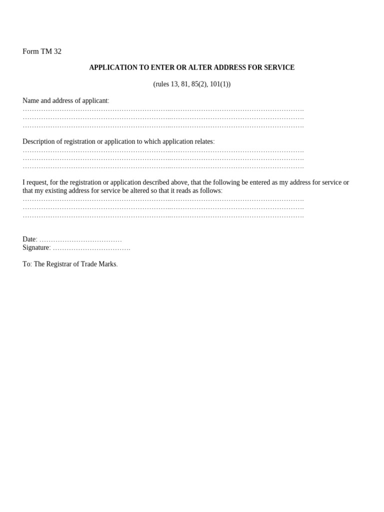 Trademark Service Address Update Form | PDF