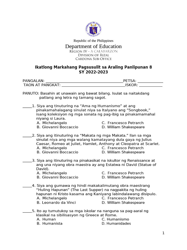 Ap8 Q3 Exam 2023-2024 | PDF