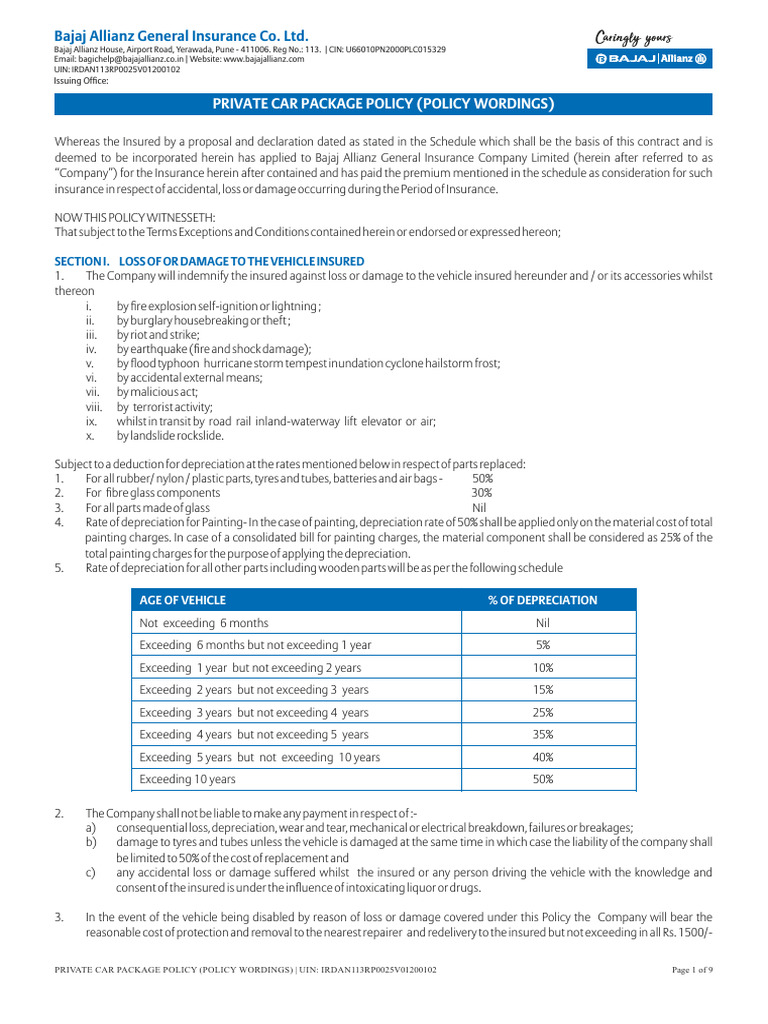 Private Car Insurance Policy Details | PDF | Indemnity | Insurance