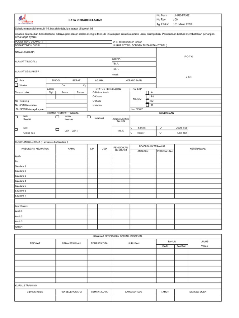 HRD-FR-02 Form Data Pribadi Pelamar (M) | PDF