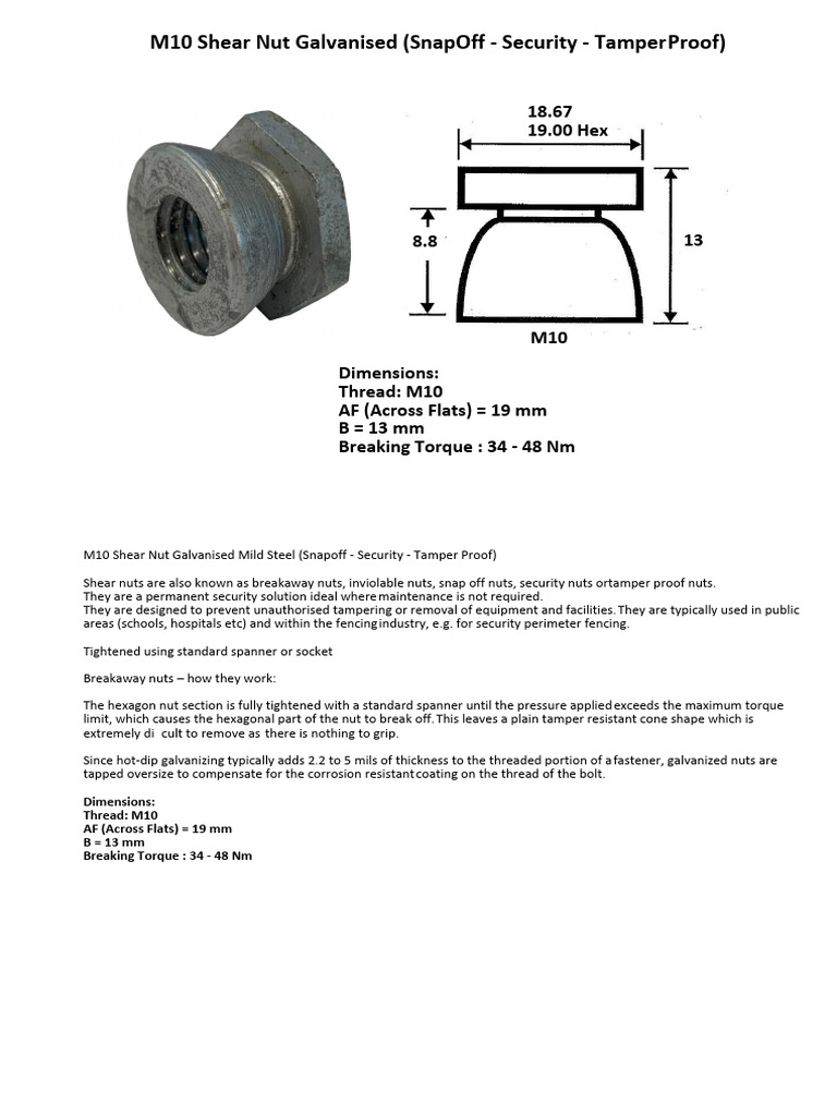 M10 Snap Off Nut | PDF