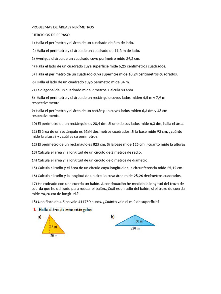 Problemas Areas y Perímetros | PDF