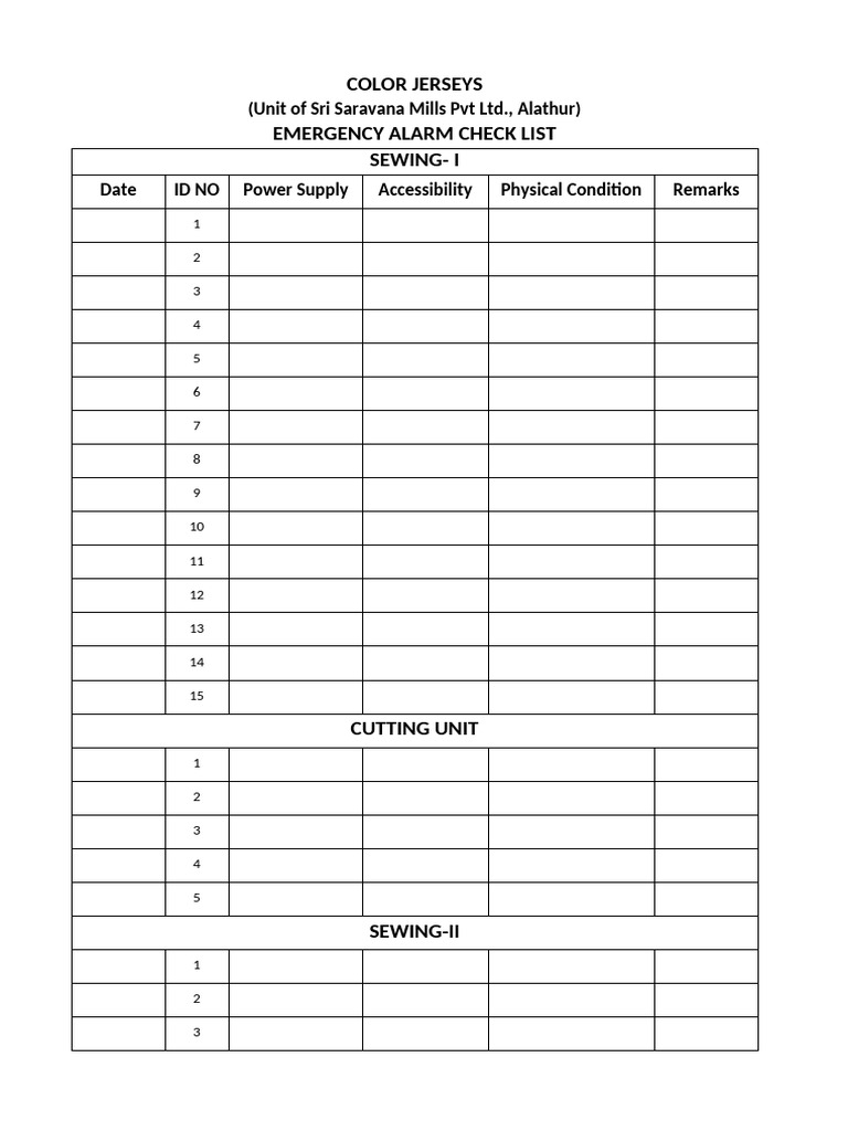 Emergency Alarm Check Sheet | PDF