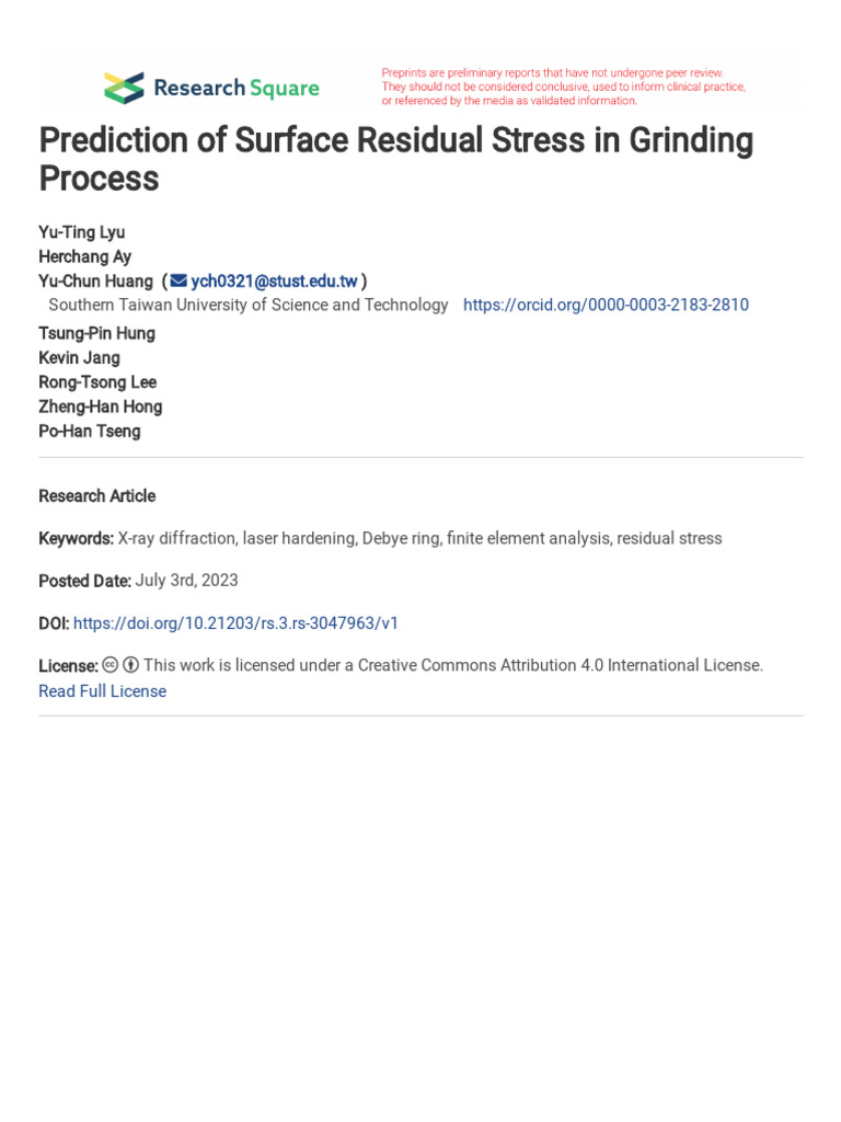Surface Residual Stress in Grinding Analysis | PDF | Grinding (Abrasive ...