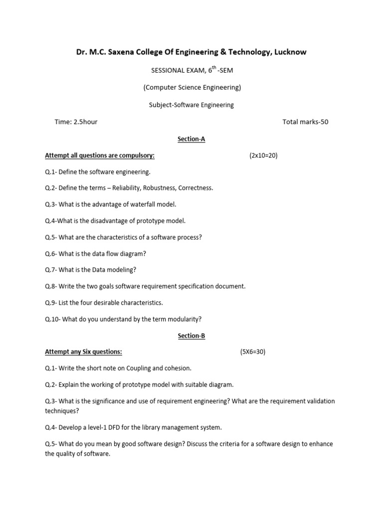 Software engineering -b.tech-3 | PDF