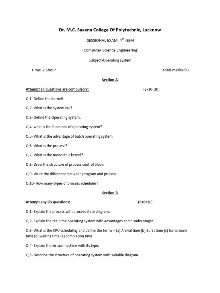 Operating System Exam Questions | PDF