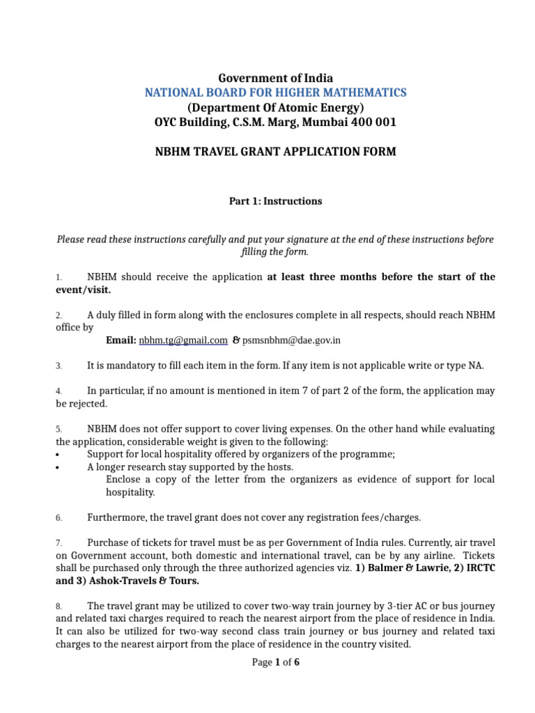 NBHM Travel Grant Application Form | PDF
