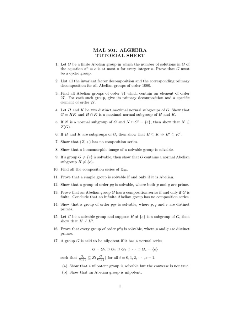 algebra tute sheet 6 | PDF