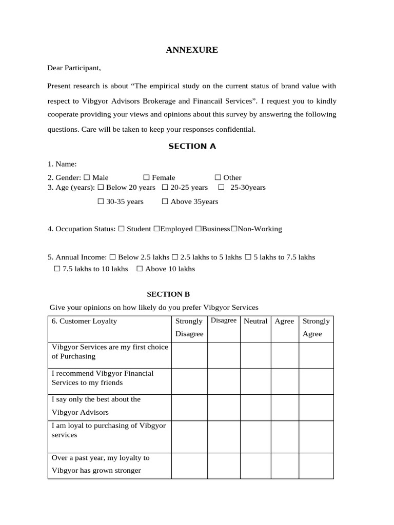 Sip sample Questionare | PDF | Brand | Customer