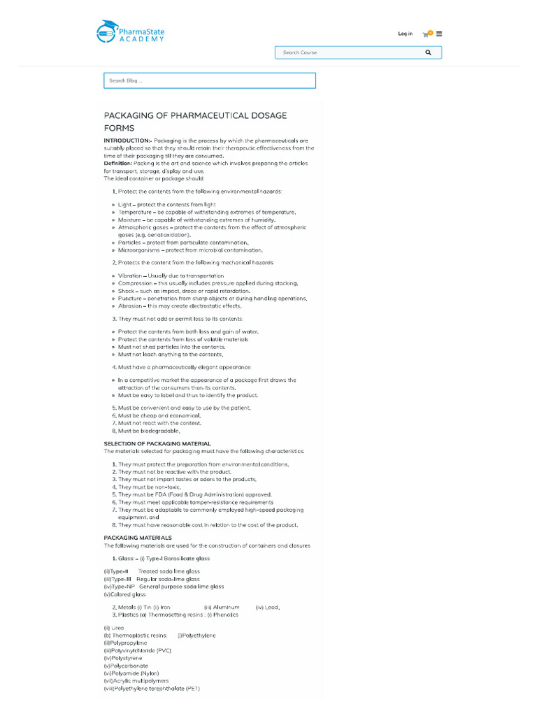 Packaging of Pharmaceutical Dosage Forms | PDF