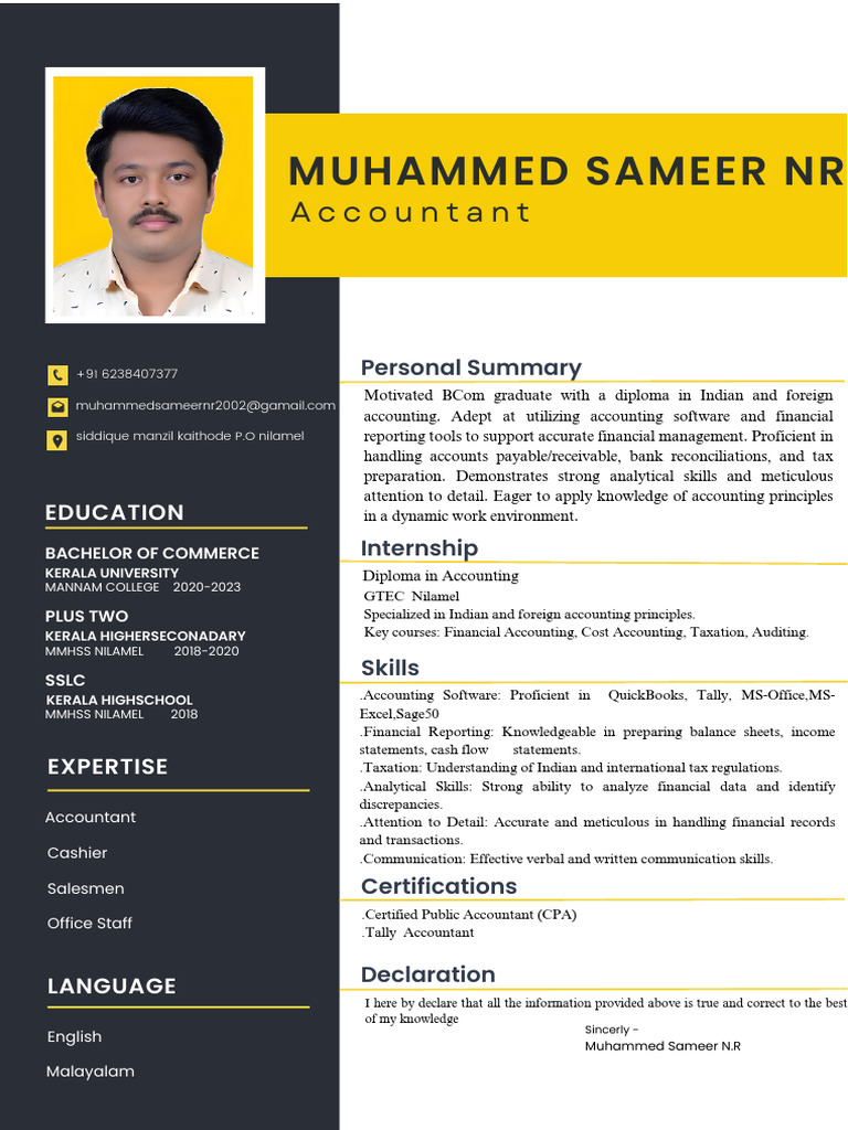 Muhmmed Samee - CV | PDF | Accounting | Taxes