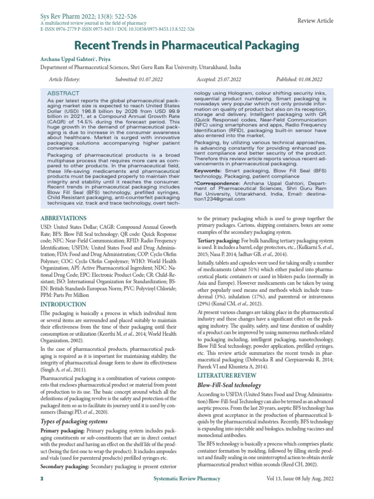 Recent Trends in Pharmaceutical Packaging | PDF | Radio Frequency Identification | Holography